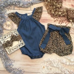 Matching Sets | Boutique Baby Girls Denim Animal Print 3pc Set | Poshmark